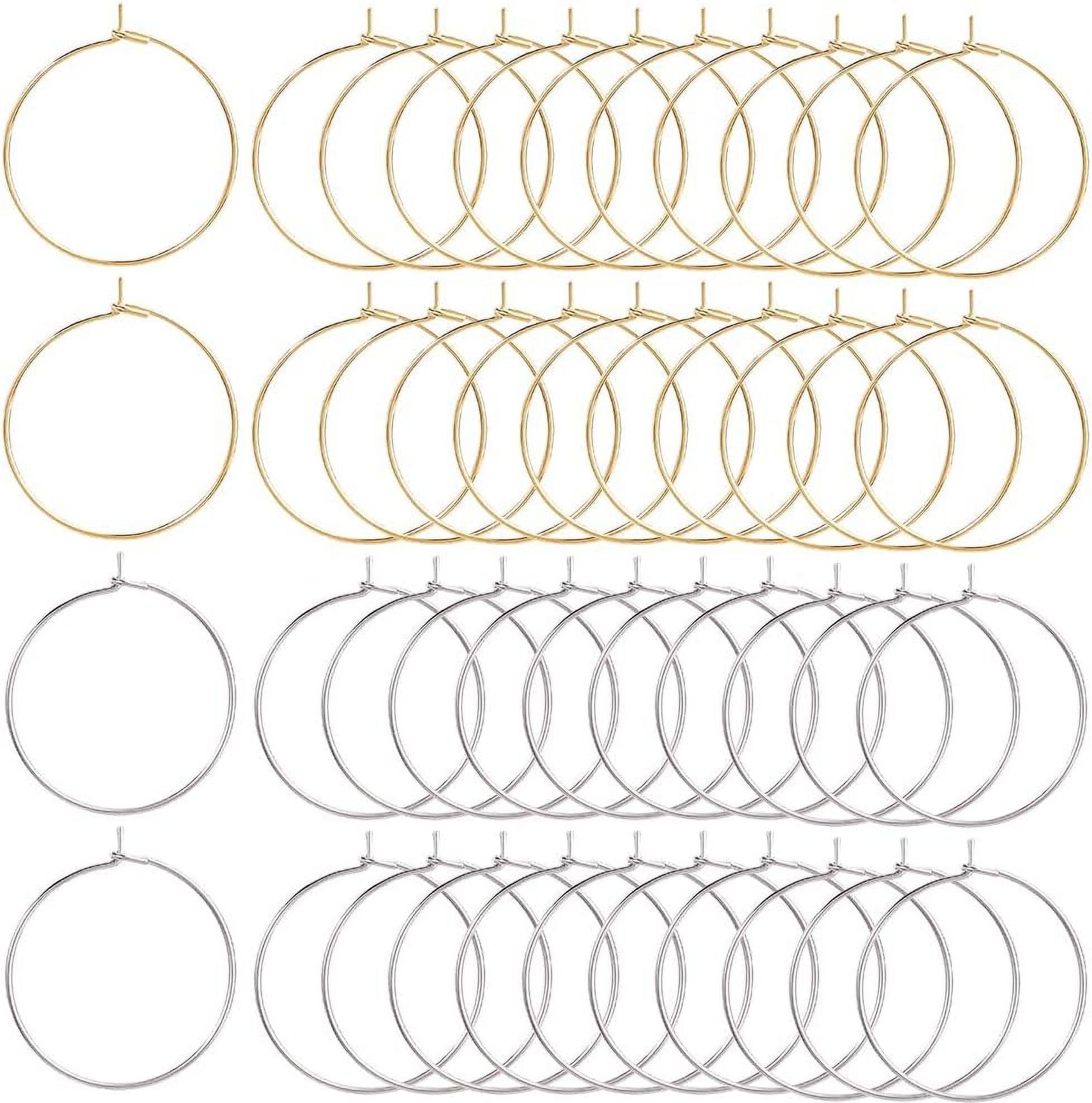 80Pcs 2 Colors Beading Hoop Earrings Wine Glass Charm 25mm Stainless ...