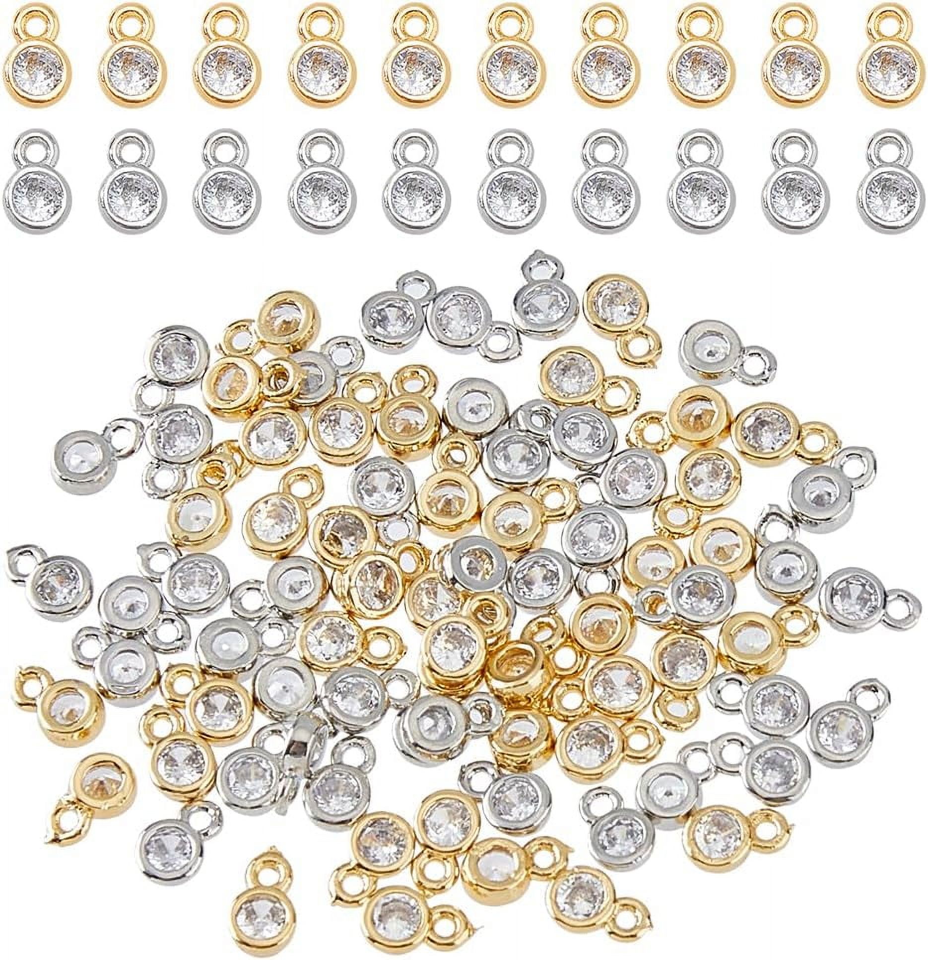 80Pcs 2 Colors Bulk Cubic Zirconia Charms Brass Flat Round Pendants ...