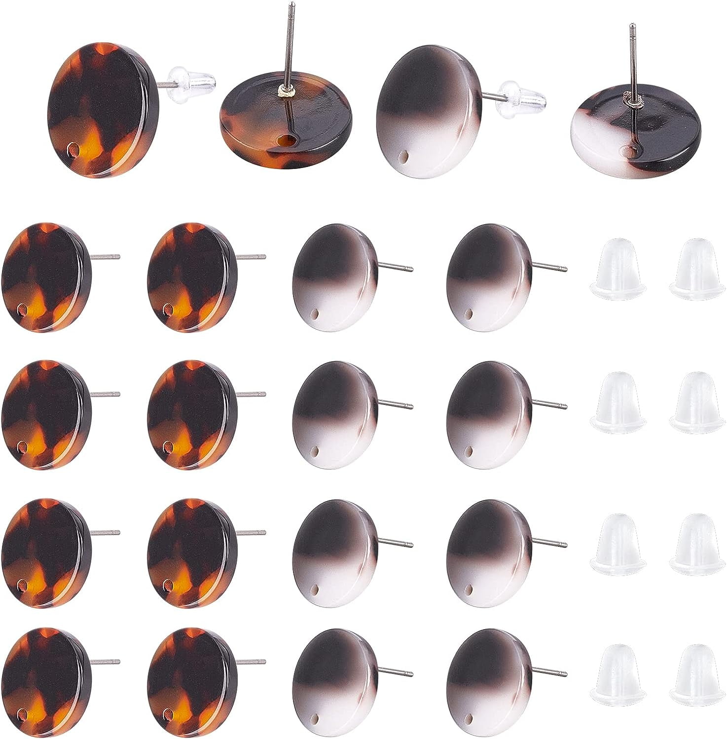 80Pcs 2 Colors Cellulose Acetate(Resin) Ear Stud Findings with Iron Pin ...