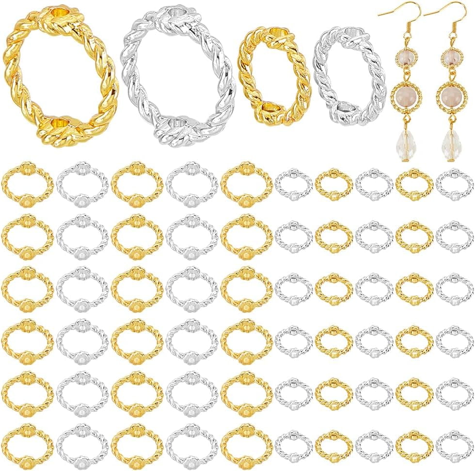 80Pcs 2 Colors Double Hole Round Bead Frames Links Connectors Twist ...
