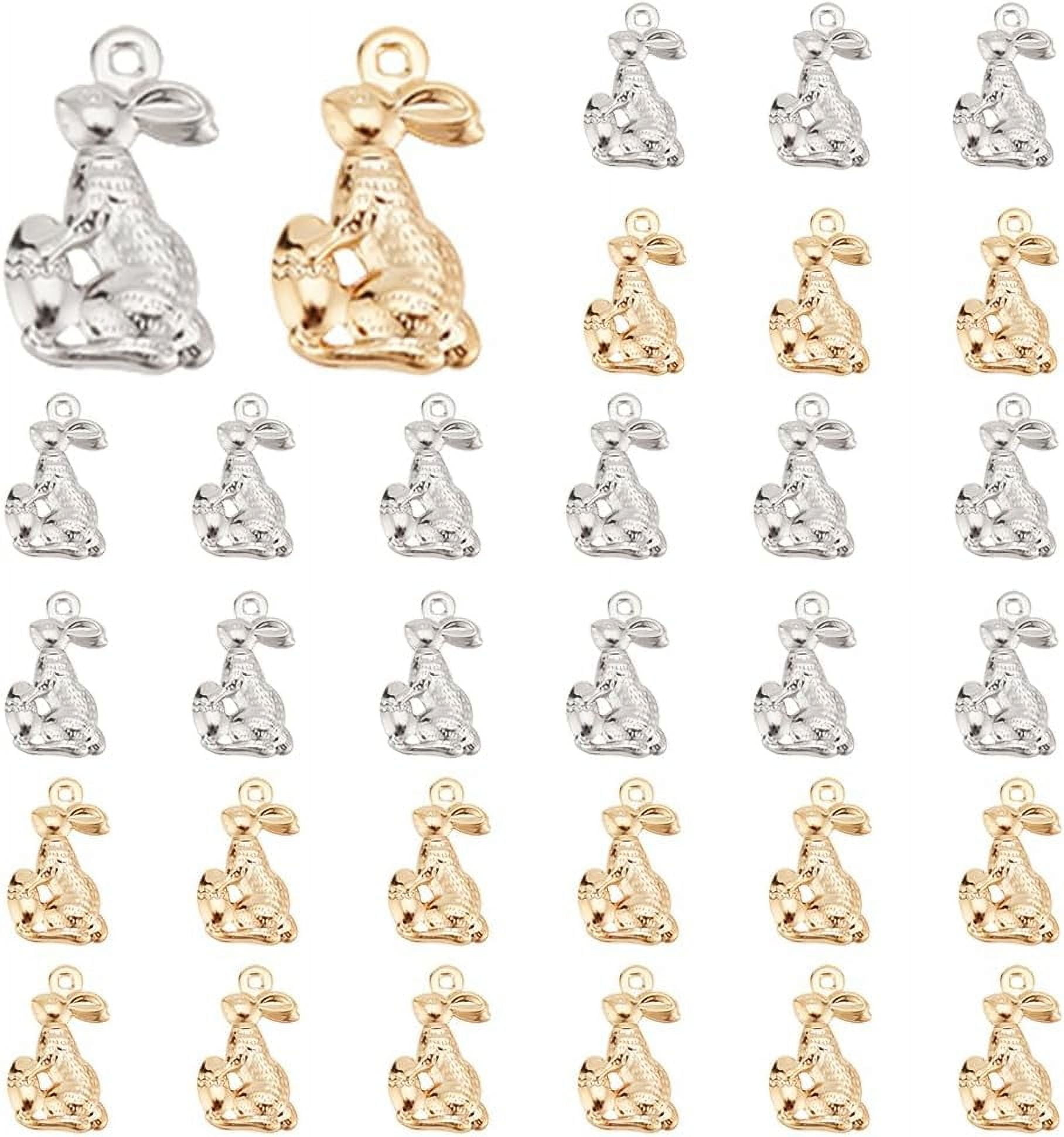 80Pcs 2 Colors Rabbit Charms 3D Easter Bunny Pendants Golden Rabbit ...