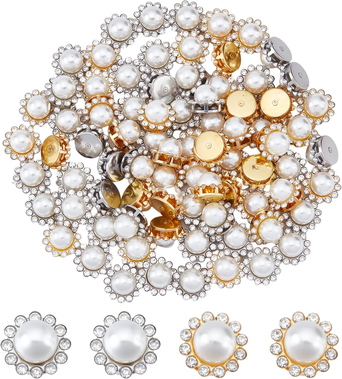 80Pcs 2 Colors Rhinestones Sew On Bright Flat Back Beads Buttons ...
