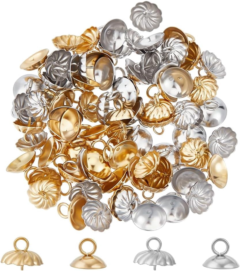 80Pcs 2 Style 304 Stainless Steel Cup Pearl Peg Bails Pin Pendants ...