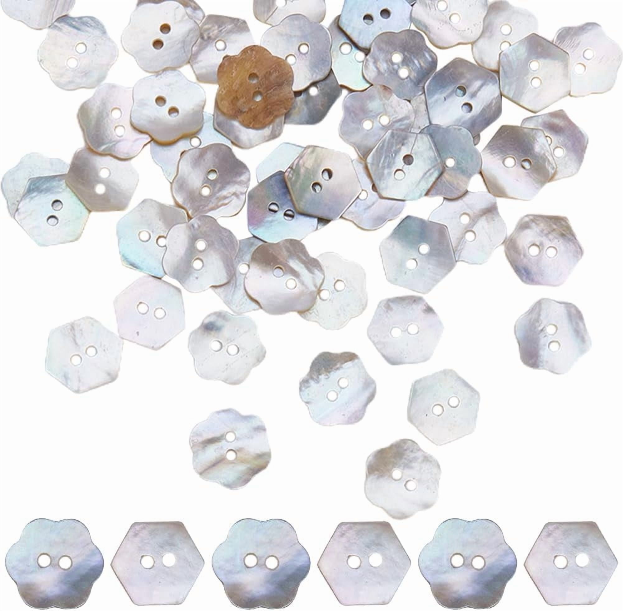 80Pcs 2 Styles 2-Hole Shell Buttons Flower Square Pearl Button Natural ...