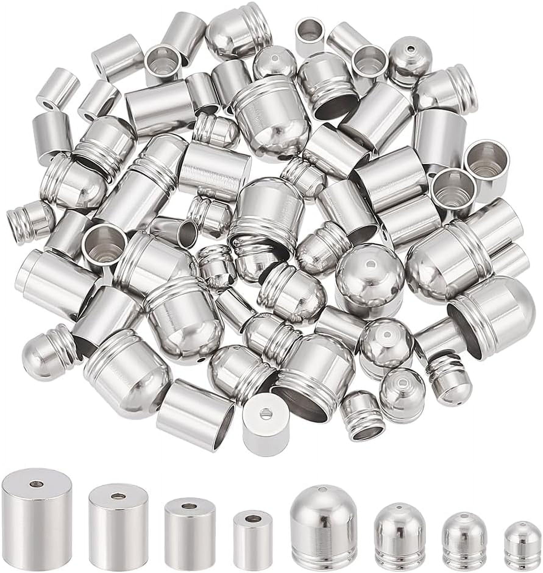 80Pcs 2 Styles 8 Sizes 304 Stainless Steel Cord Ends Metal End Caps ...