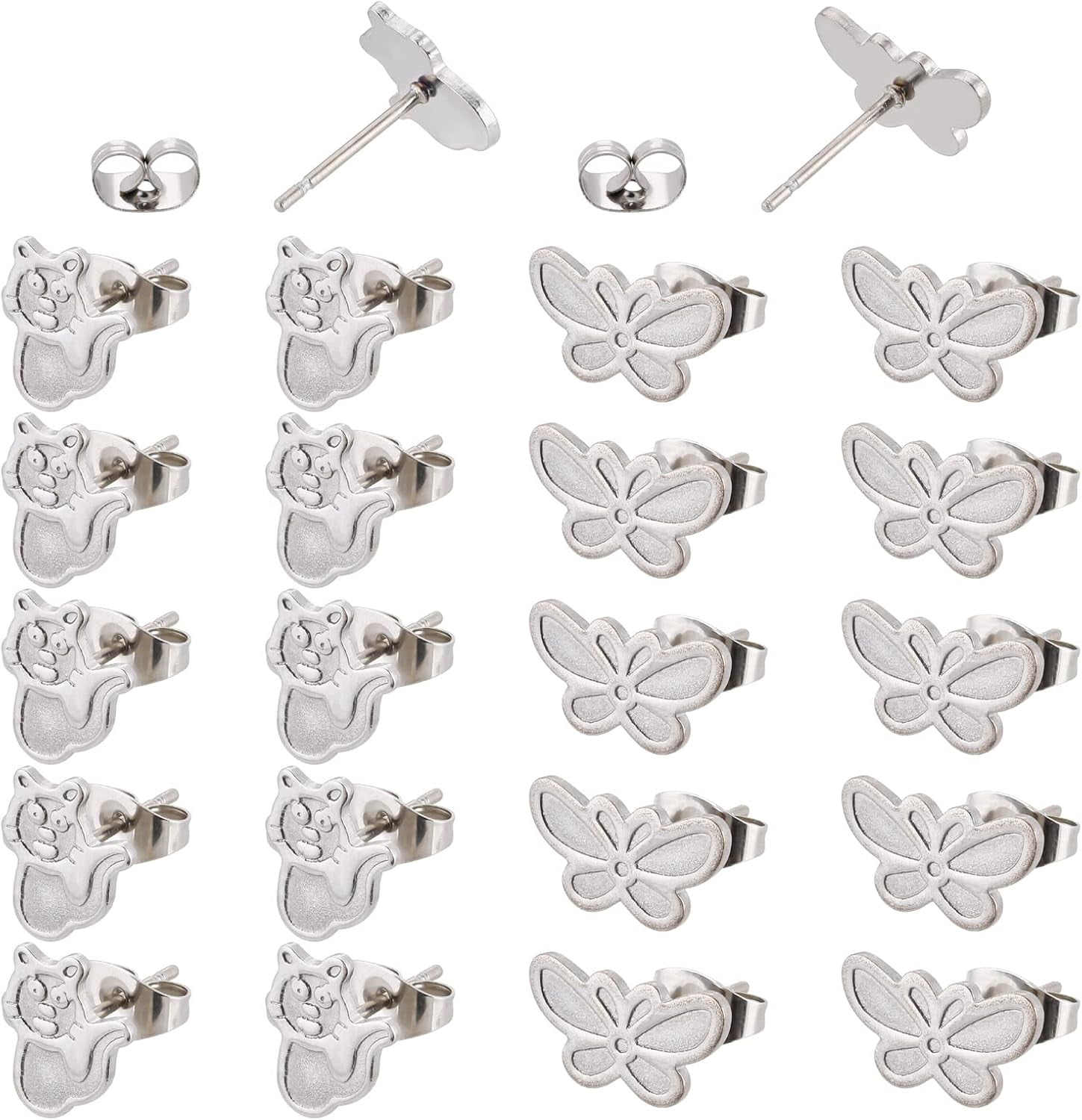80Pcs 2 Styles Butterfly Earrings Studs Cute Cat Minimalist Studs ...