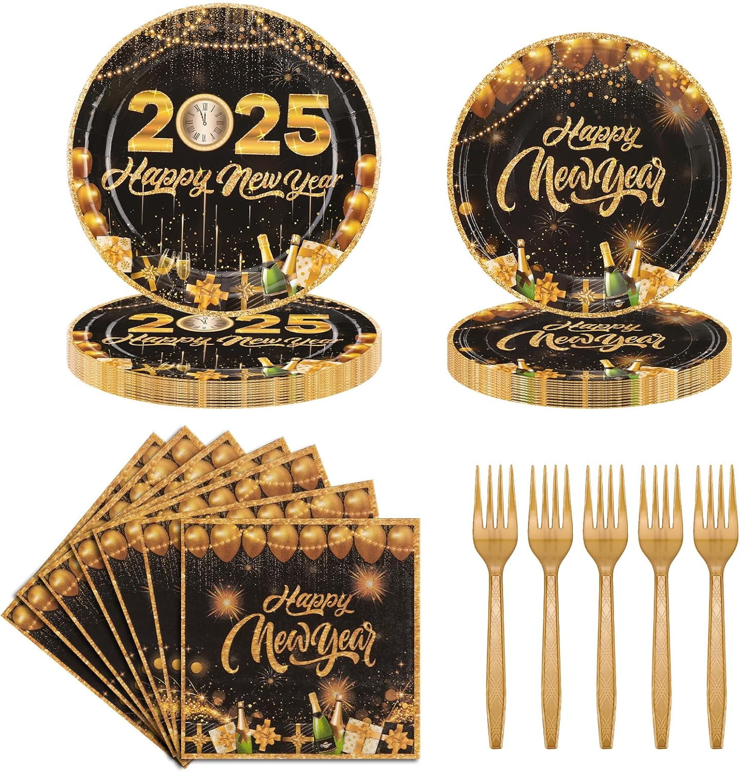 80Pcs New Years Dinnerware Set Serve 20 Guests, 2025 Happy New Years ...