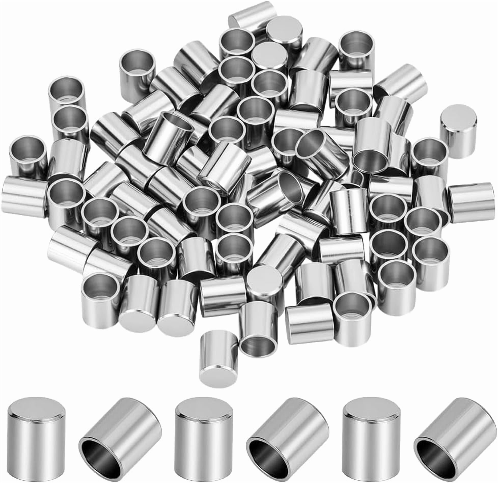 80Pcs 304 Stainless Steel Cord Ends 6x7mm Column End Caps Tassel Tie ...