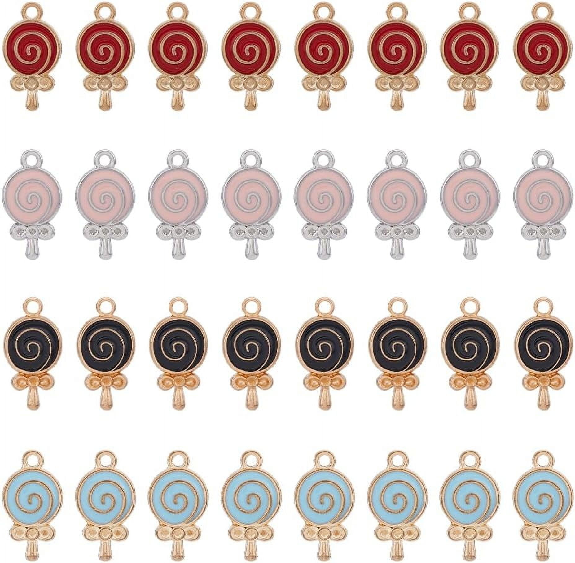 80Pcs 4 Colors Enamel Candy Charms Tiny Rhinestone Settings Lollipop ...