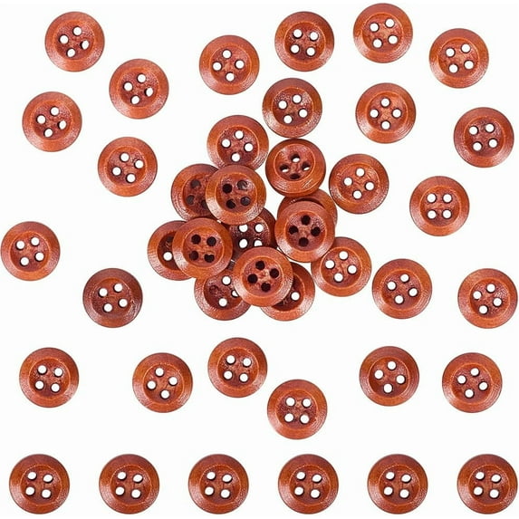 80Pcs 4 Holes 10MM Brown Wood Buttons Flat Round Shape Small Classic ...