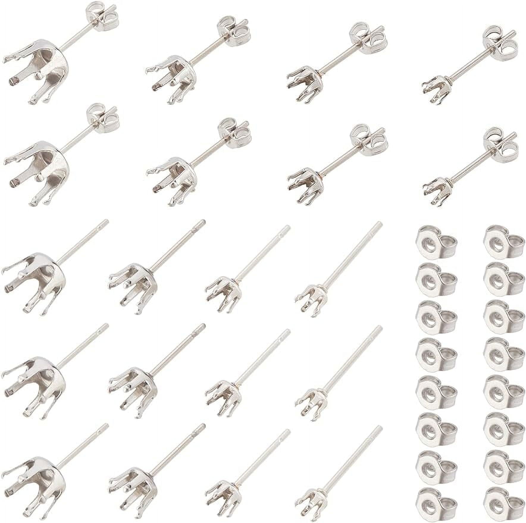 80Pcs 4 Sizes 304 Stainless Steel Post Stud Earring Settings with 316 ...