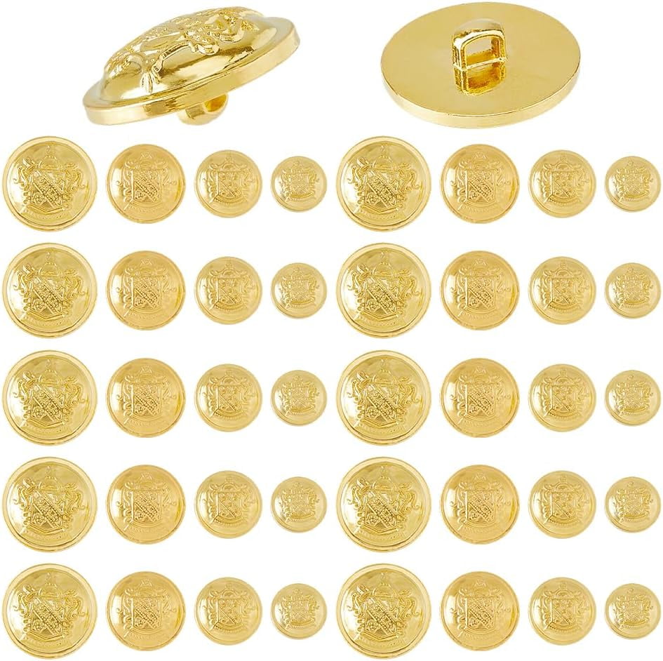 80Pcs 4 Sizes Gold Blazer Buttons 1-Hole Plastic Shank Buttons Tibetan ...