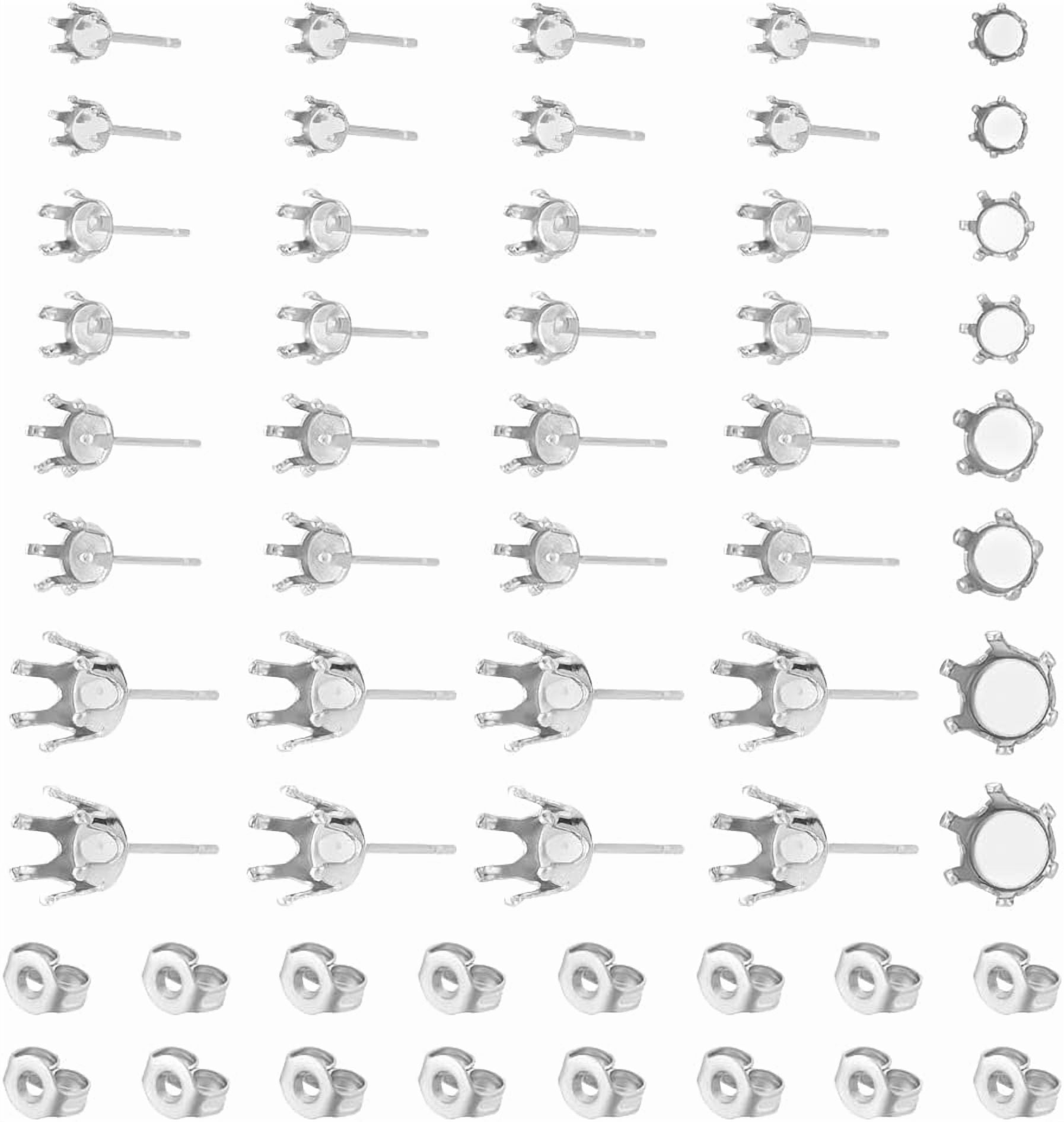 80Pcs 4 Sizes Rhinestone Claw Blanks Earring Post Stud Earring Settings ...