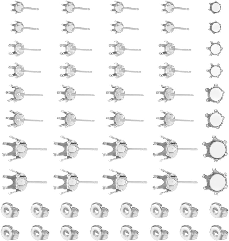 80Pcs 4 Sizes Rhinestone Claw Blanks Earring Post Stud Earring Settings ...