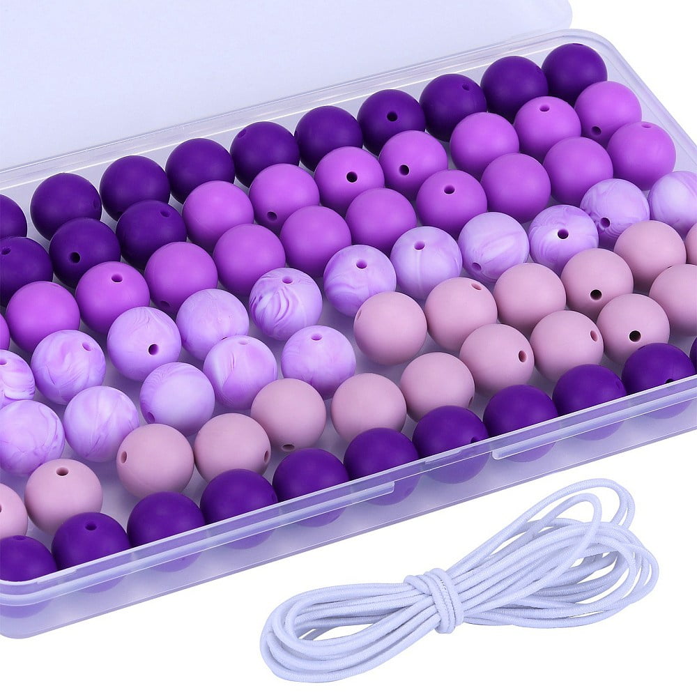 80Pcs 4 Style Round Silicone Focal Beads Chewing Beads with 2M Core ...