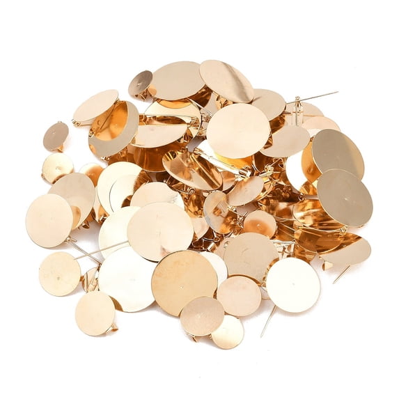 80Pcs 4 Styles Iron Brooch Base Settings Flat Round Light Gold 15~30mm ...