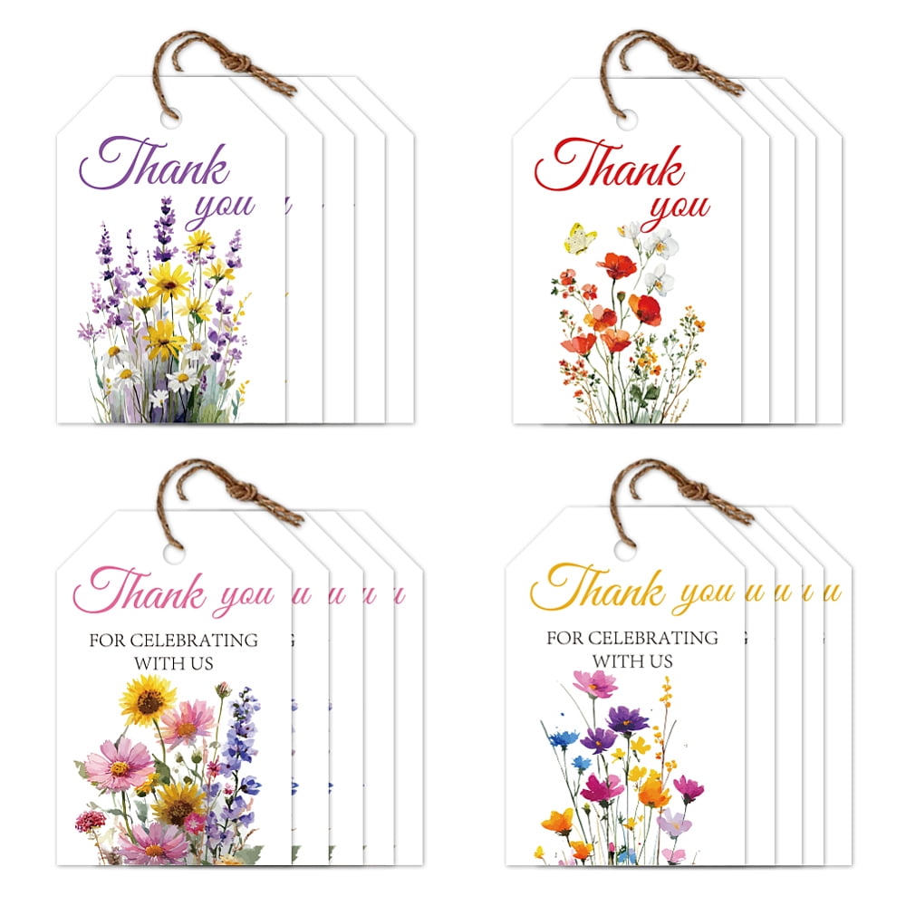 80Pcs 4 Styles Printed Paper Thank You Gift Tags Rectangle Flower 7.7x5 ...