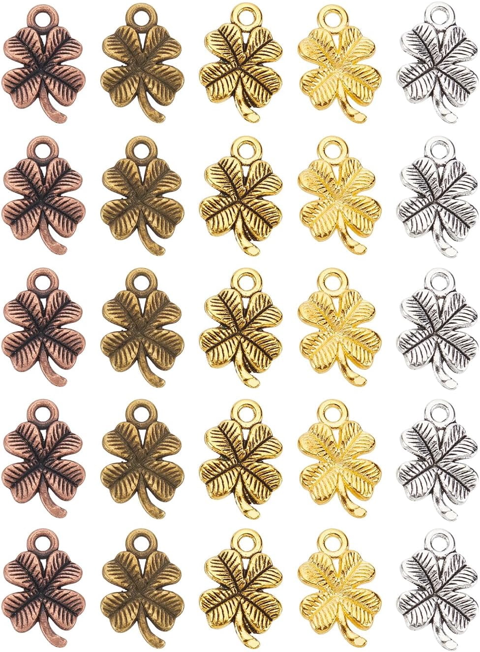80Pcs 5 Colors Alloy Pendants Clover Charms Small Cute Chic Four Leaves ...