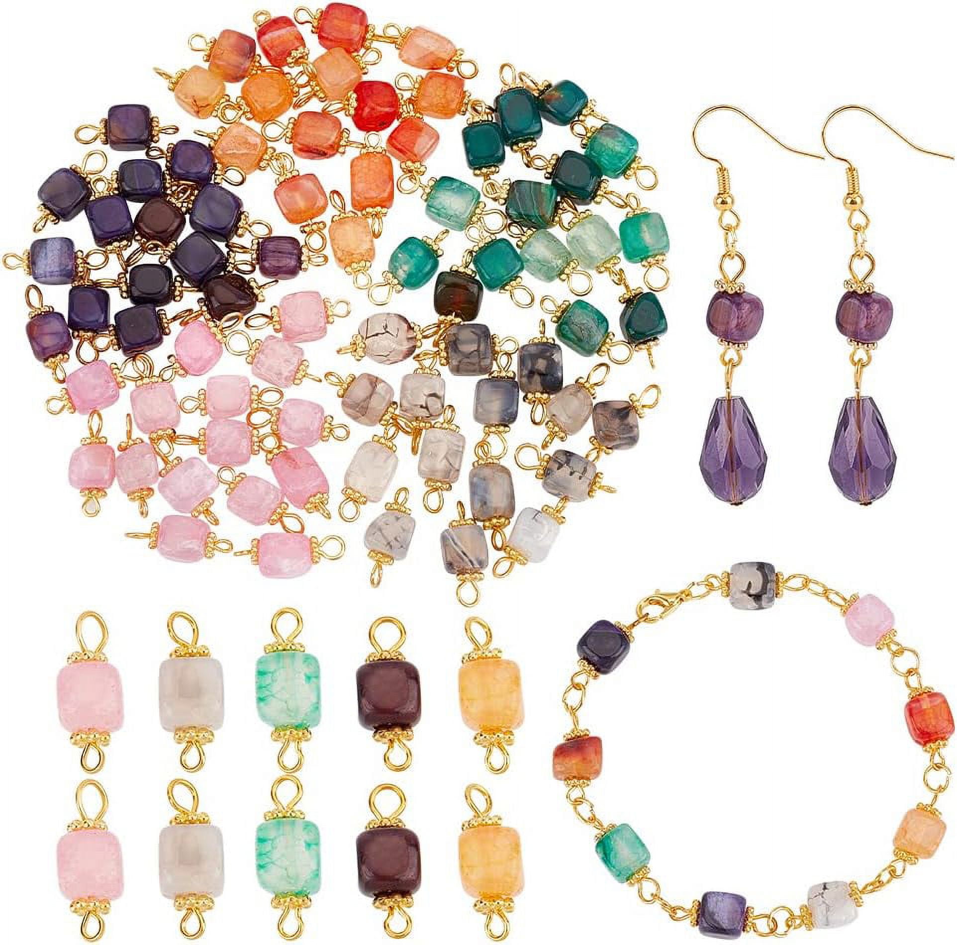 80Pcs 5 Colors Linking Charms Connector Beads Natural Agate Beads ...