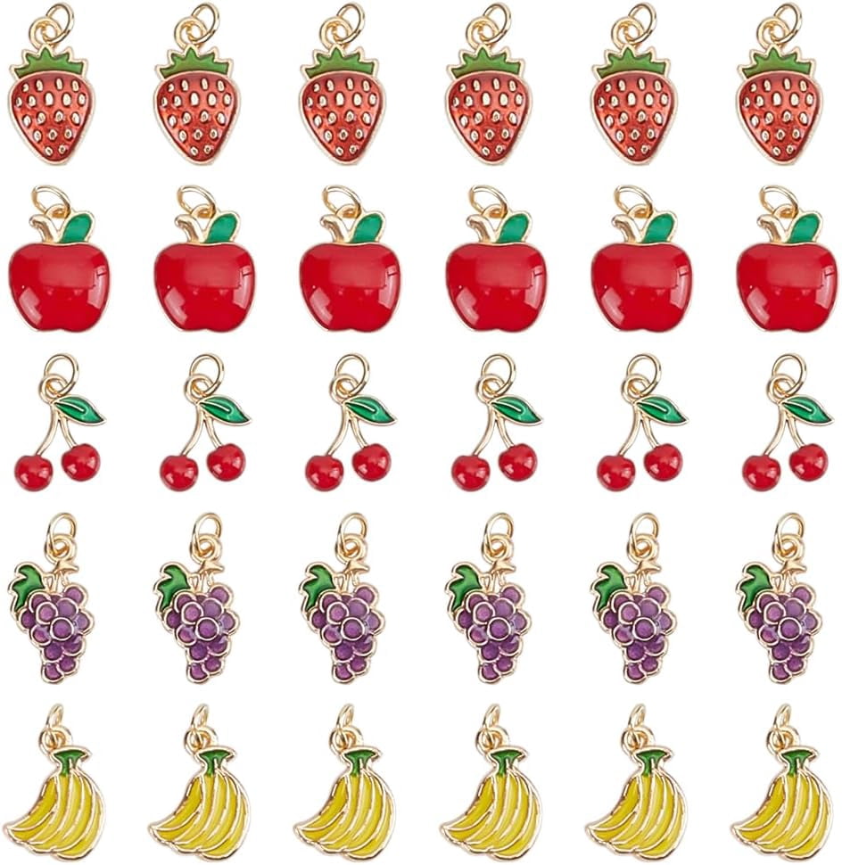 80Pcs 5 Styles Enamel Fruit Charms Alloy Fruit Pendants Strawberry ...