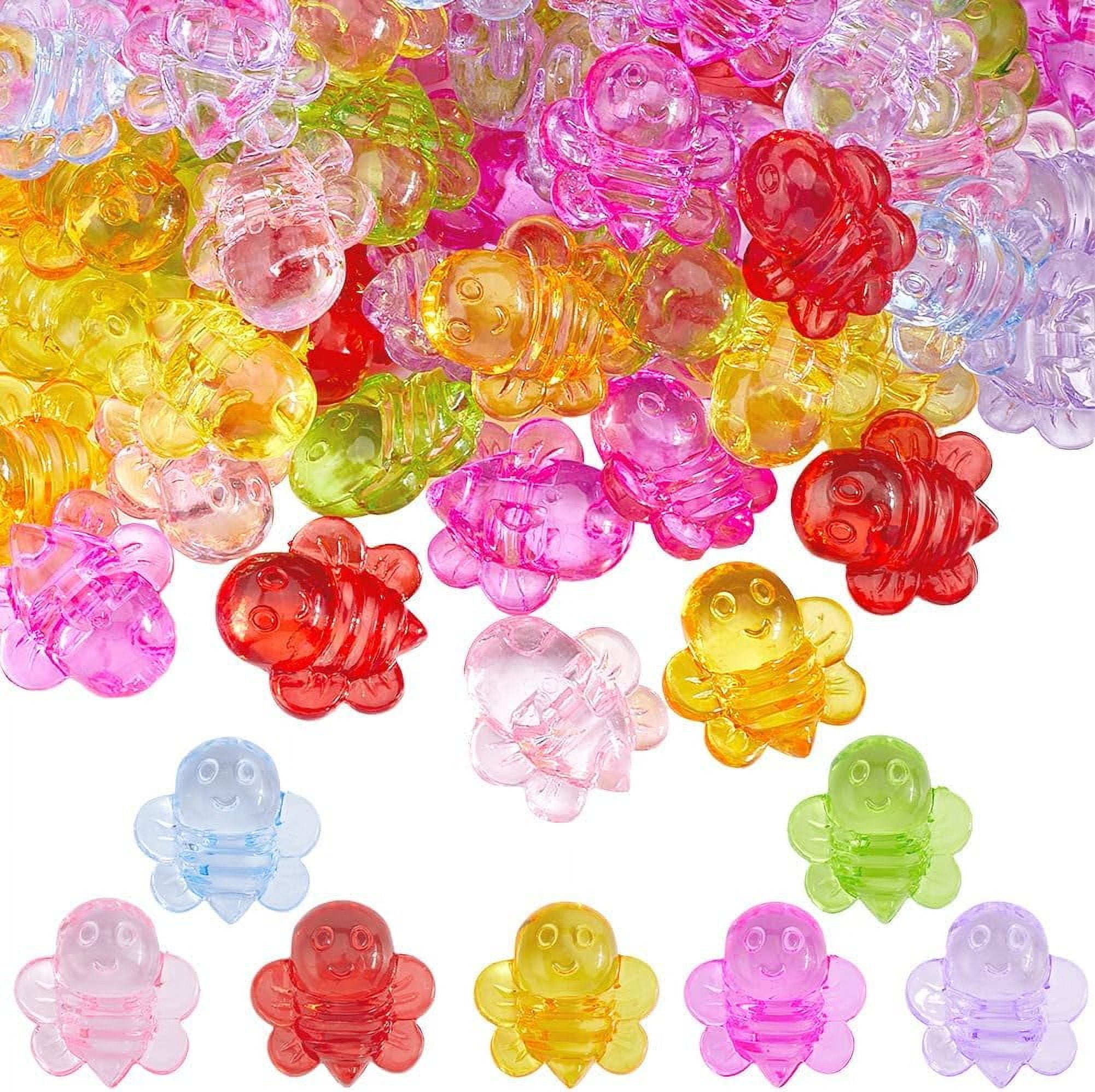 80Pcs 7 Colors Bee Bead 3D Acrylic Beads Bulk Transparent Yellow Blue ...