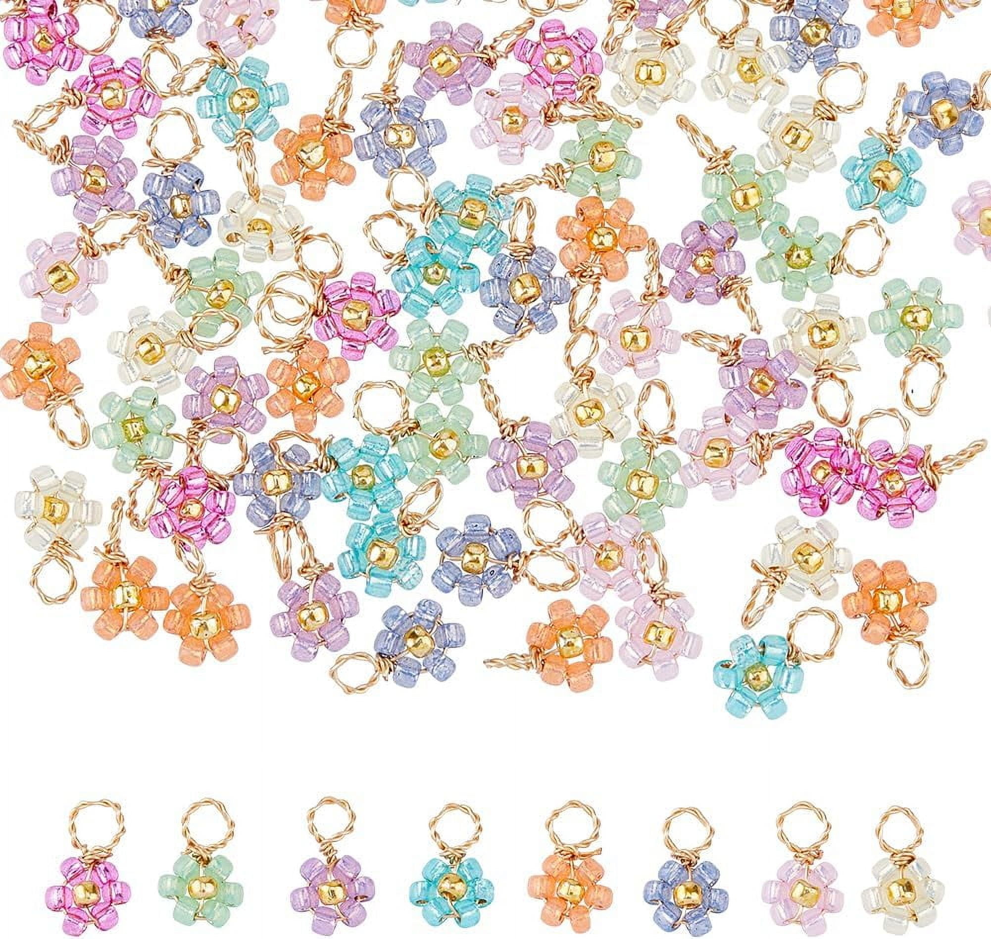80Pcs 8 Colors Small Flower Charms Real 18K Gold Plated Wire Wrapped ...