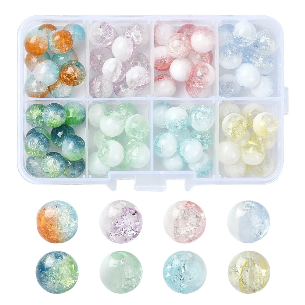 80Pcs 8 Colors Transparent Glass Beads Two Tone Round Mixed Color ...