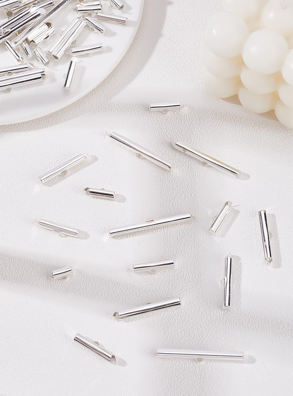 80Pcs 8 Sizes Iron Slider Clasps Slide on End Clasps Tube Ball Bead ...