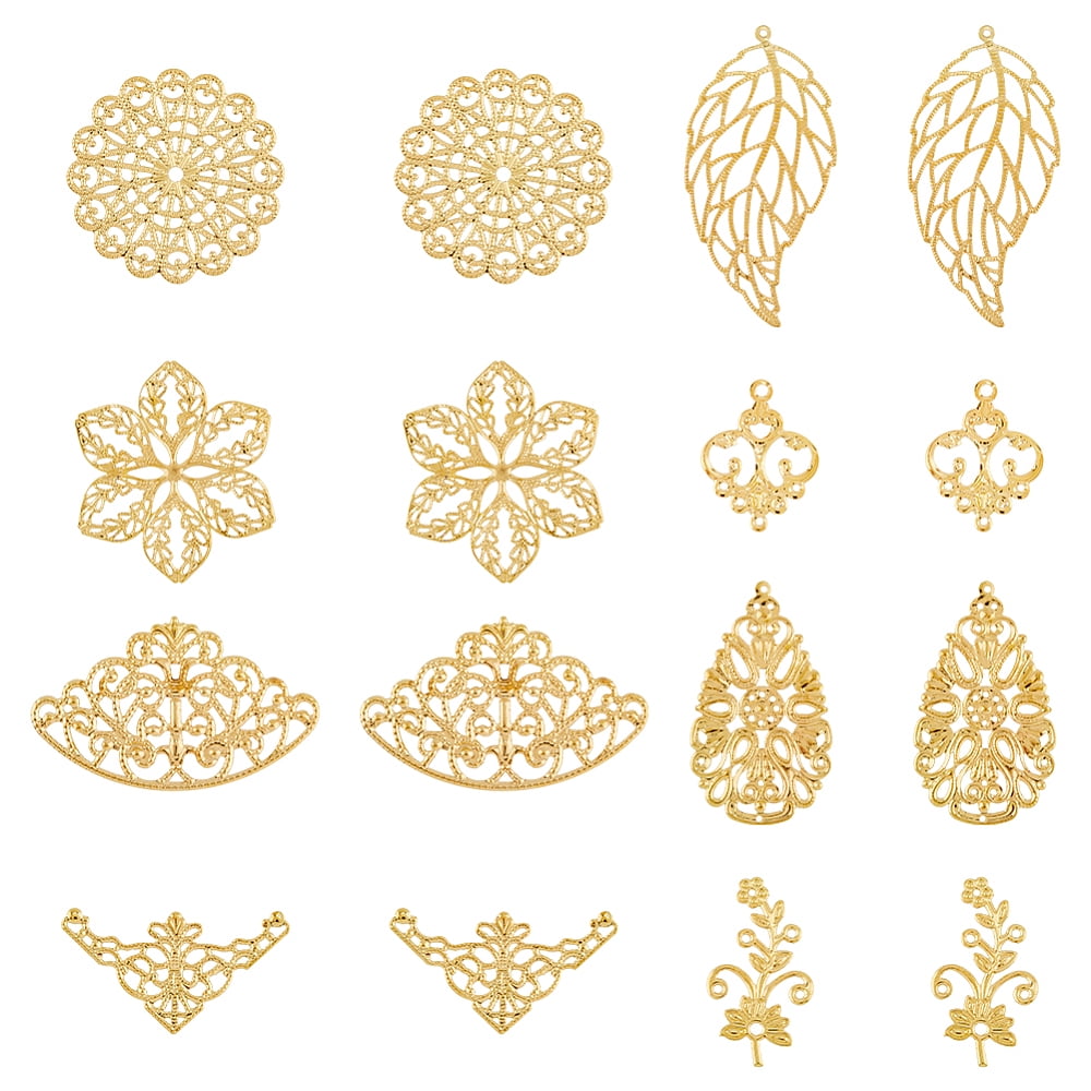 80Pcs 8 Style Iron Filigree Joiners Etched Metal Embellishments ...
