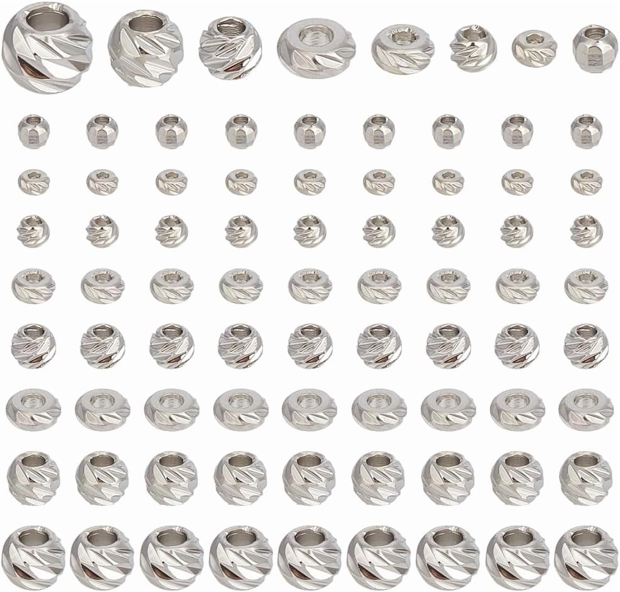 80Pcs 8 Styles Brass Beads Flat Round & Round Platinum 3~6x1.5~6mm Hole ...