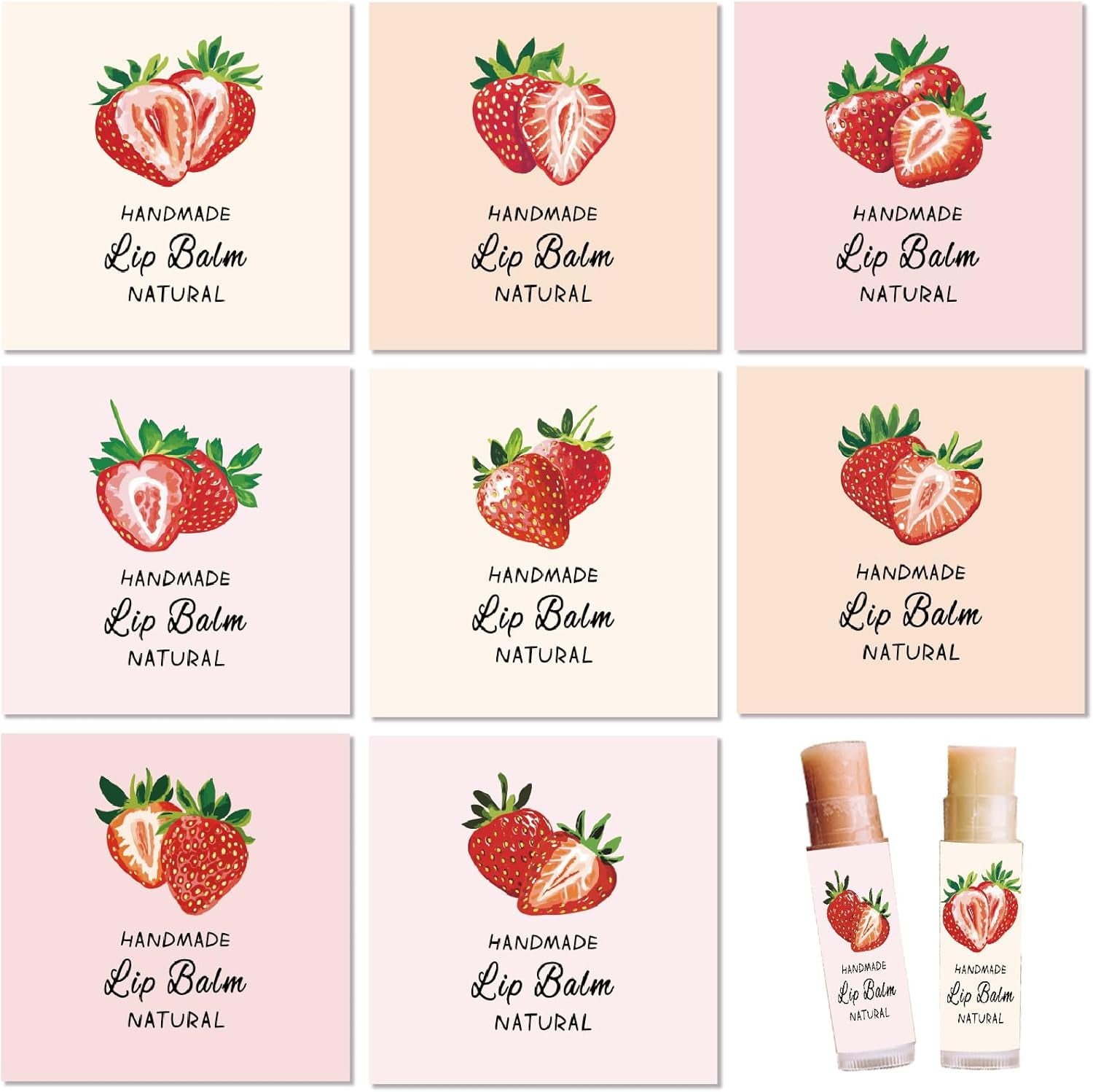 80Pcs 8 Styles Cute Lip Balm Stickers Strawberry Pattern Self Adhesive ...