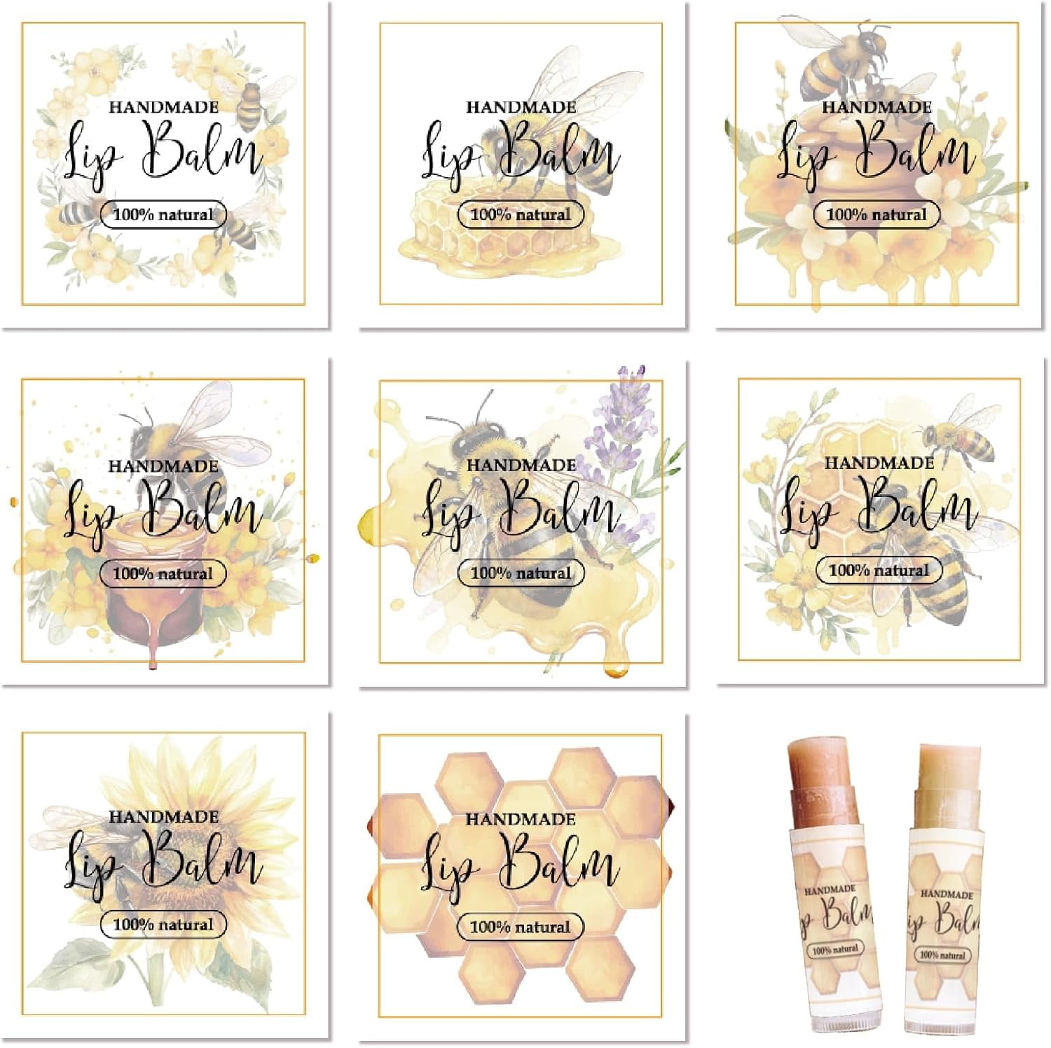 80Pcs 8 Styles Lip Balm Sticker Bees Self-Adhesive Homemade Lip Balm ...