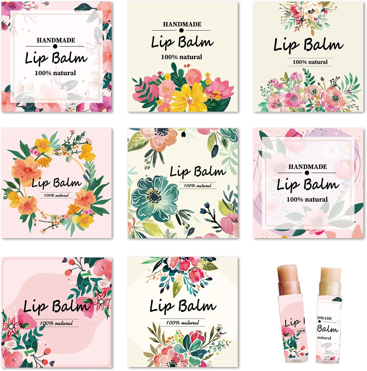 80Pcs 8 Styles Lip Balm Sticker Flower Self-Adhesive Homemade Lip Balm ...