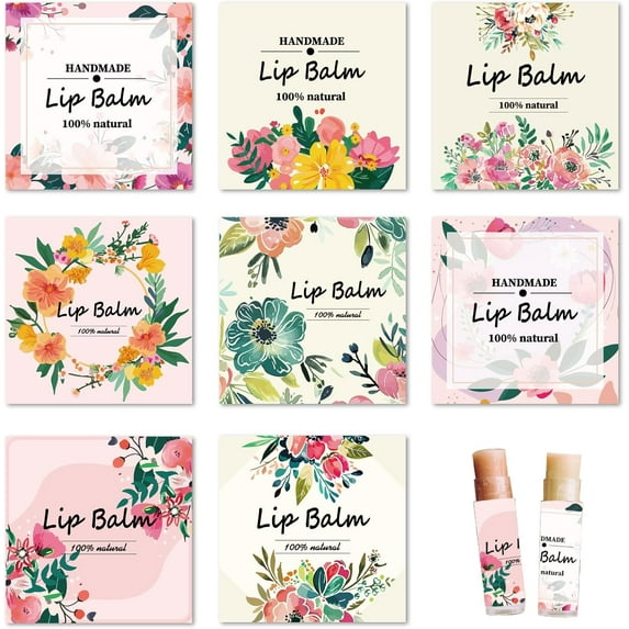 80Pcs 8 Styles Lip Balm Sticker Flower Self-Adhesive Homemade Lip Balm ...