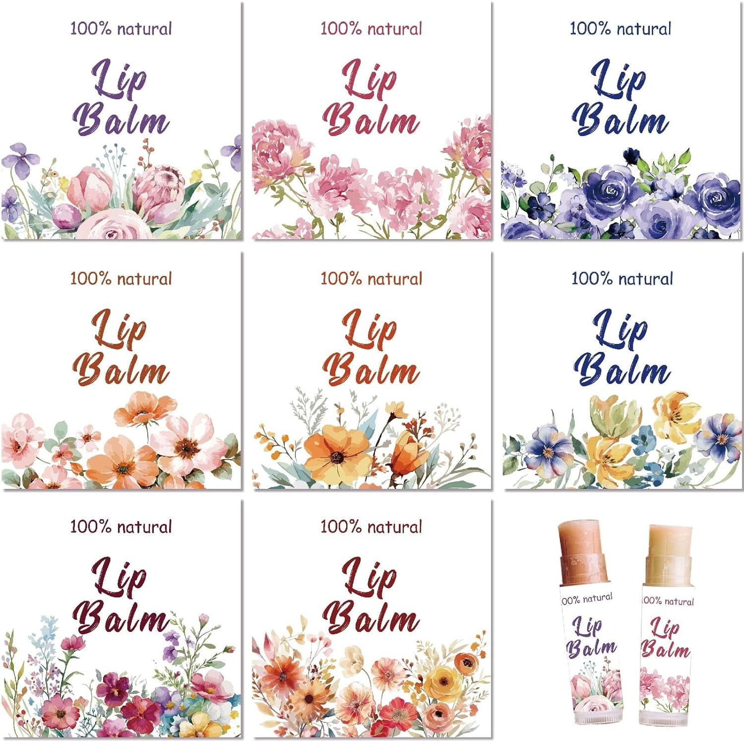 80Pcs 8 Styles Lip Balm Sticker Flower Self-Adhesive Homemade Lip Balm ...