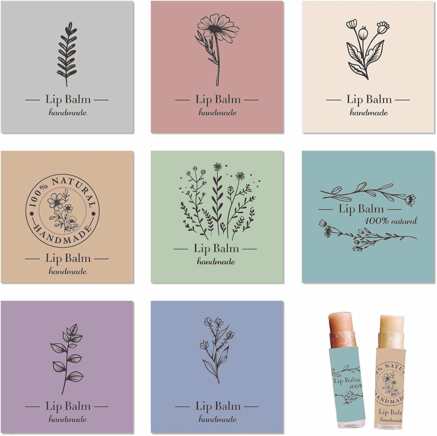 80Pcs 8 Styles Lip Balm Sticker Plants Solid Color Self-Adhesive ...