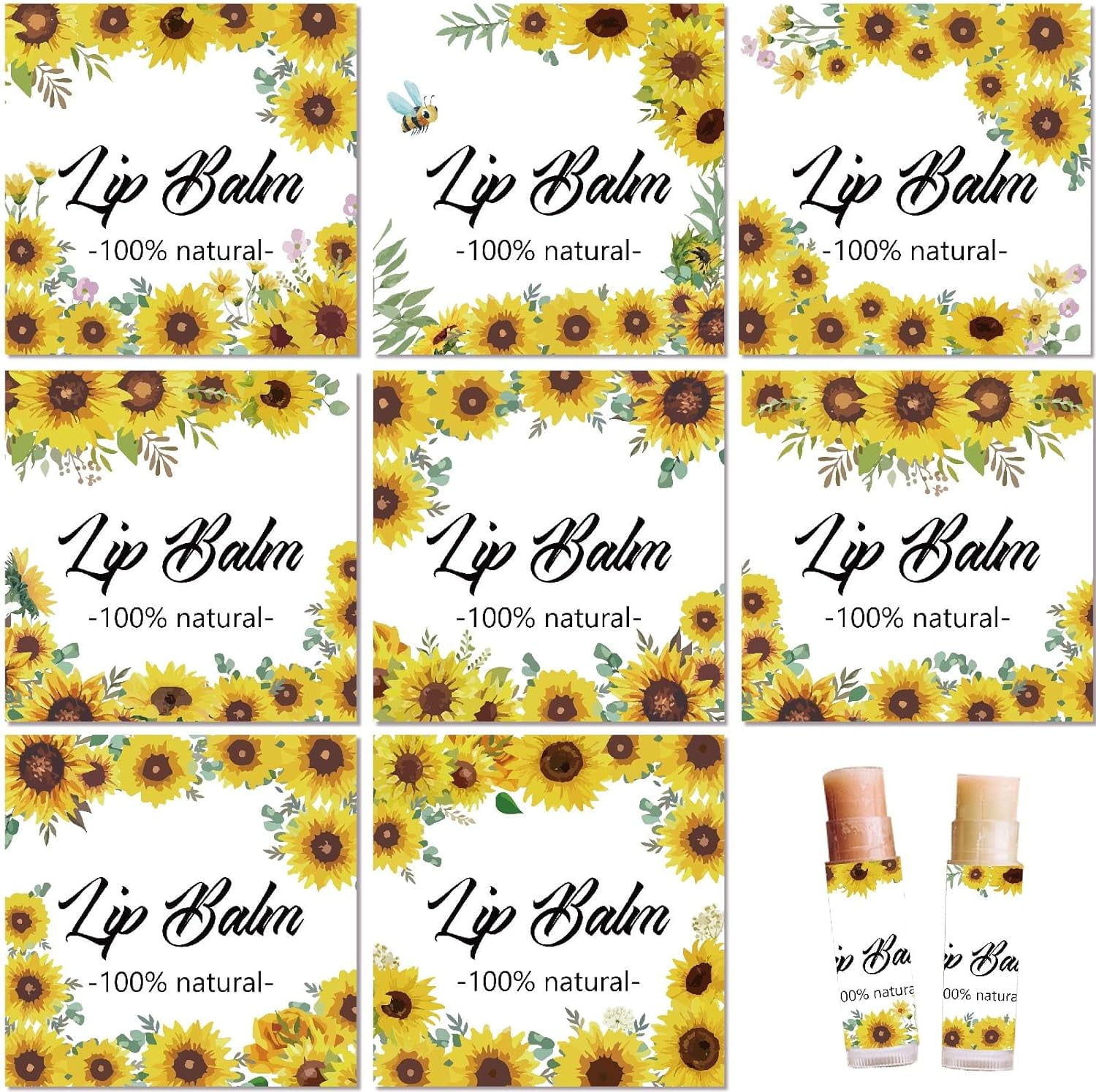 80Pcs 8 Styles Lip Balm Sticker Sunflower Self-Adhesive Homemade Lip ...