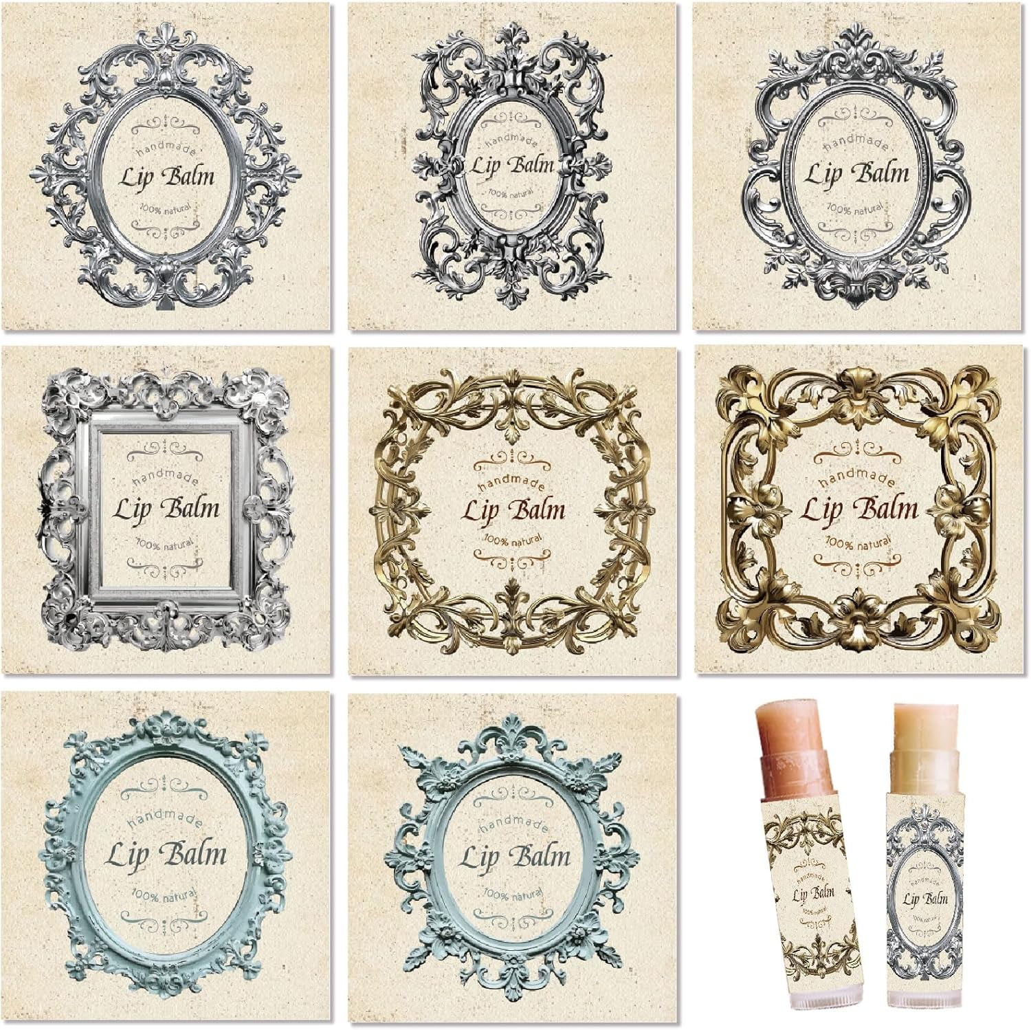 80Pcs 8 Styles Lip Balm Sticker Vintage Frame Border Self-Adhesive ...