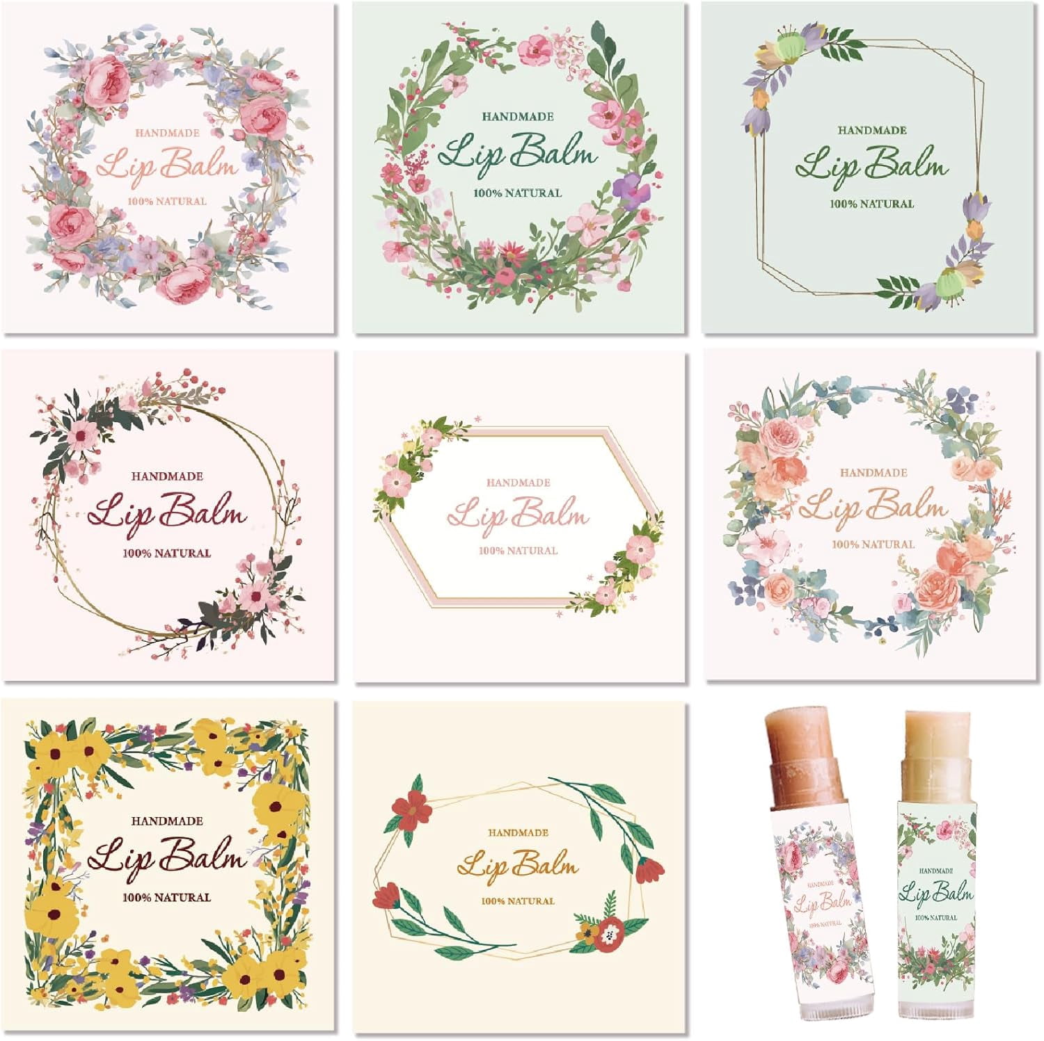 80Pcs 8 Styles Lip Balm Sticker Wreath Flower Leaf Sunflower Self ...