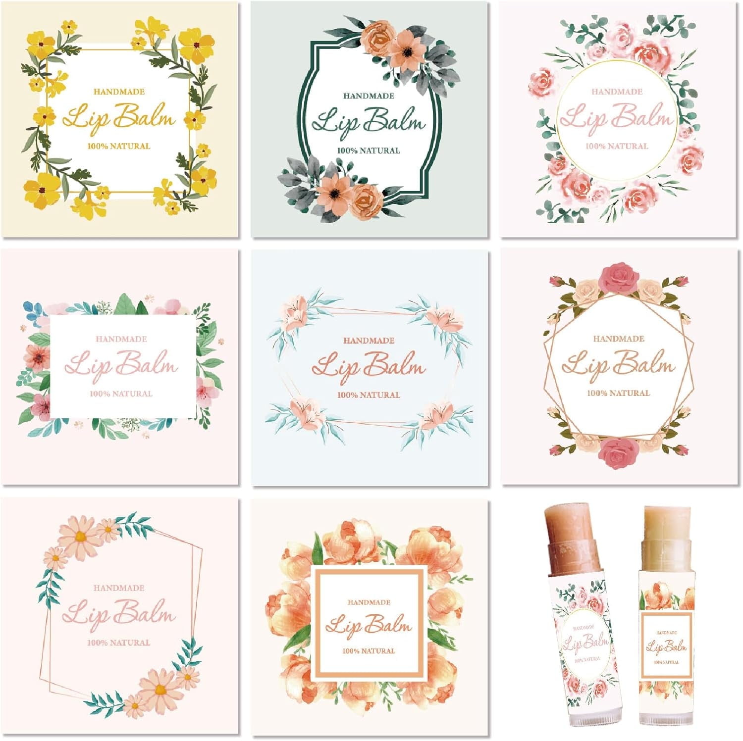 80Pcs 8 Styles Lip Balm Sticker Wreath Flower Plant Daisy Self-Adhesive ...