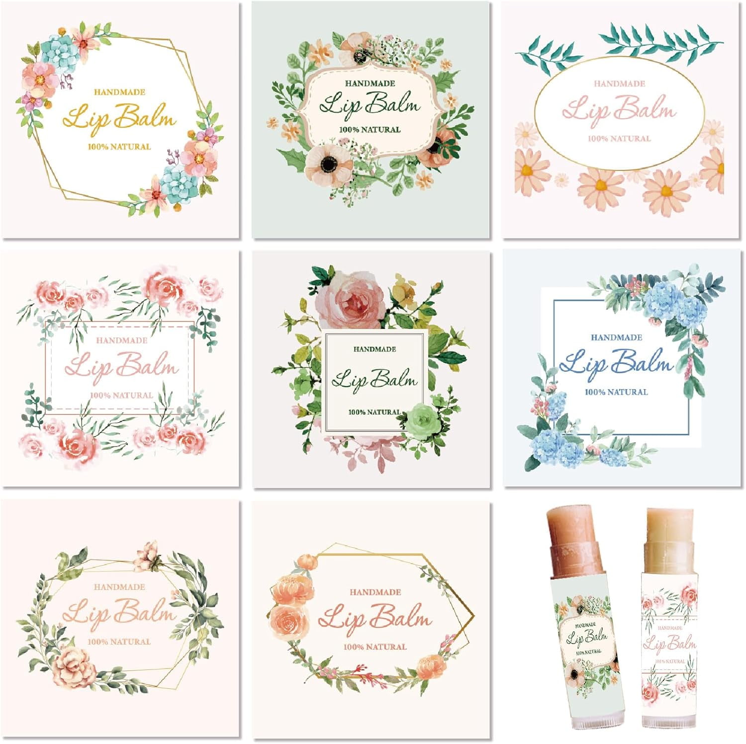 80Pcs 8 Styles Lip Balm Sticker Wreath Flower Plant Rose Self-Adhesive ...