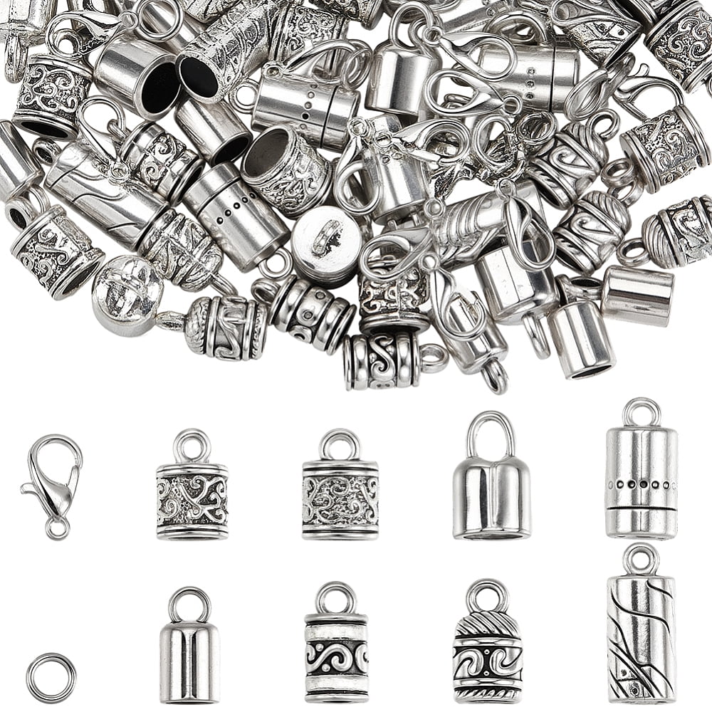 80Pcs 8 Styles Tibetan Style Alloy Cord End Column with 50Pcs Zinc ...