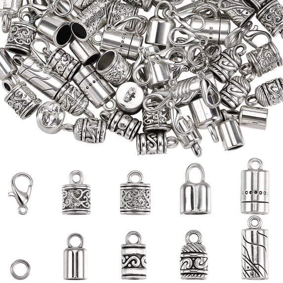 80Pcs 8 Styles Tibetan Style Alloy Cord End Column with 50Pcs Zinc ...