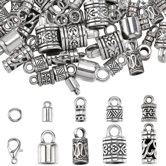 80Pcs 8 Styles Tibetan Style Alloy Cord End Column with 50Pcs Zinc ...