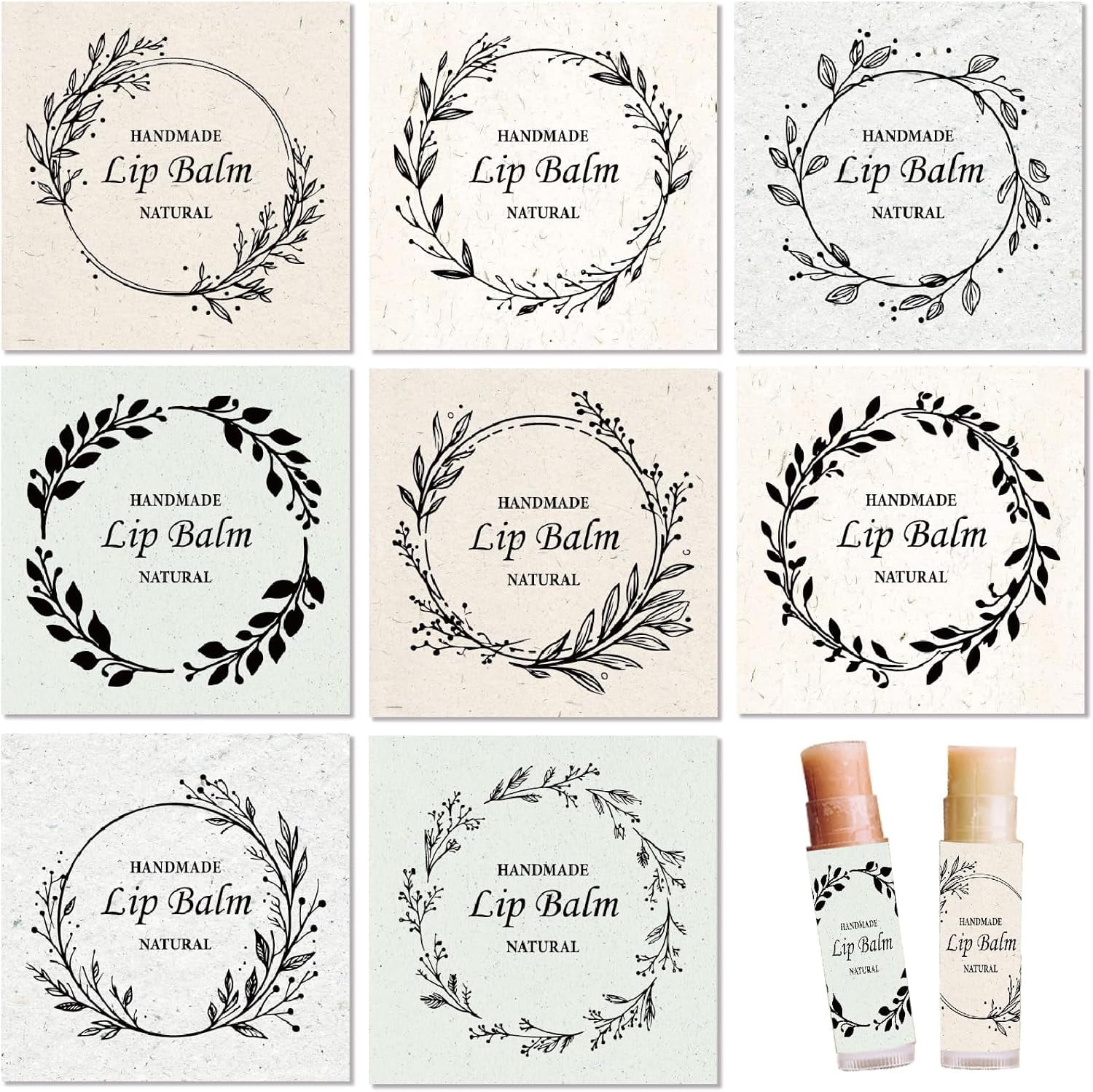 80Pcs 8 styles Paper Lip Balm Adhesive Label Stickers Word 50x50mm ...