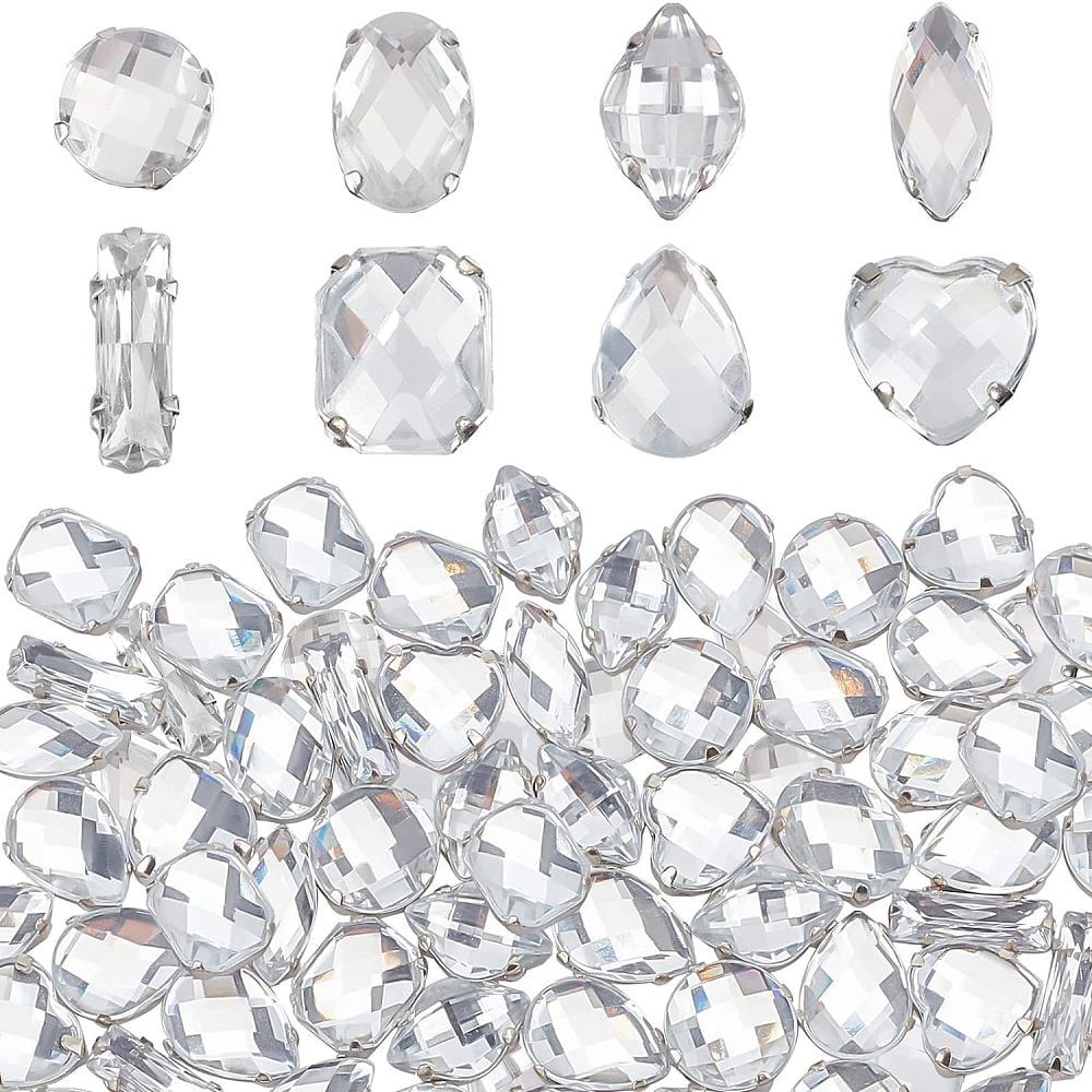80Pcs Acrylic Sew on Rhinestone Mirror Two Holes Garments Accessories ...