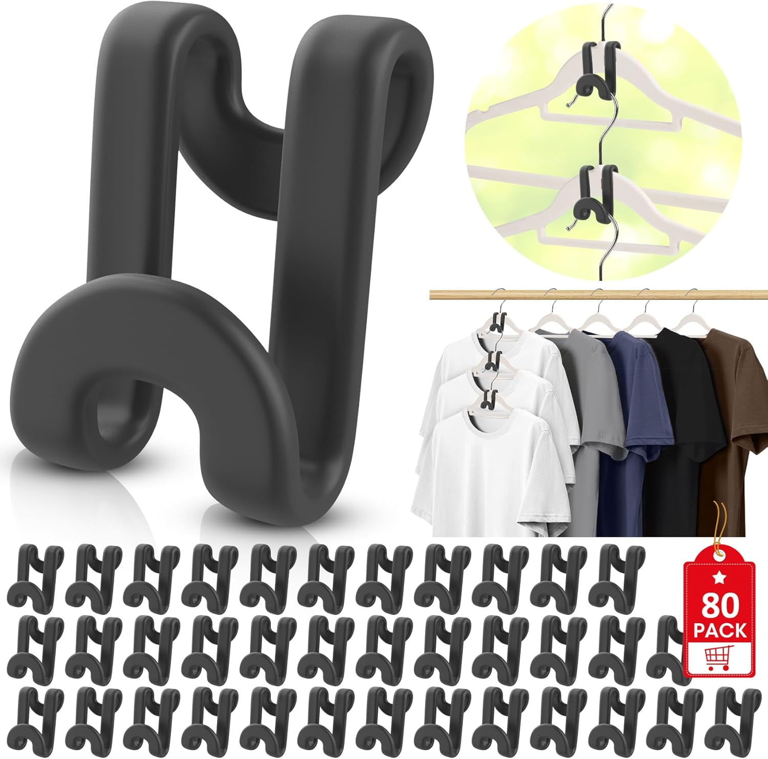 80Pcs Clothes Hanger Connector Hooks, Plastic Space Saving Heavy Duty ...