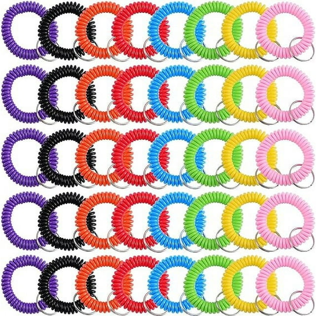 80Pcs Colorful Wrist Coil Keychain Bracelet,Stretchable Spiral Bracelet ...