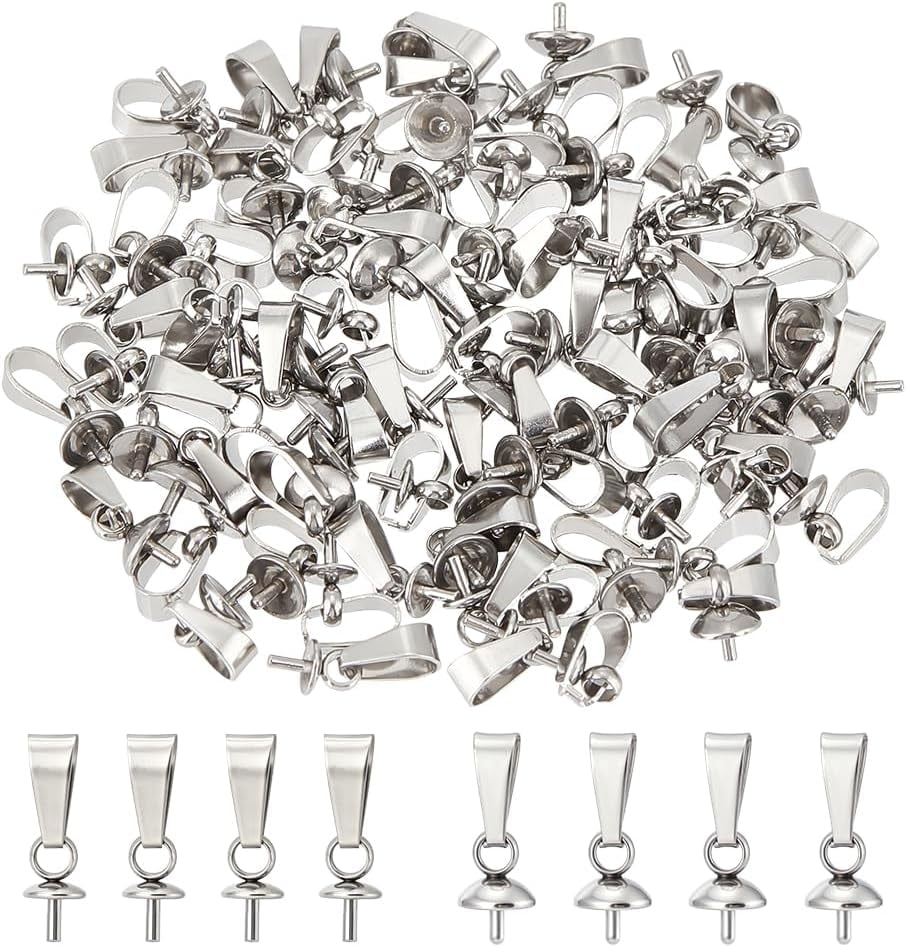 80Pcs Eye Pin Peg Bail 2 Styles Stainless Steel Cup Peg Bails Pin Pearl ...