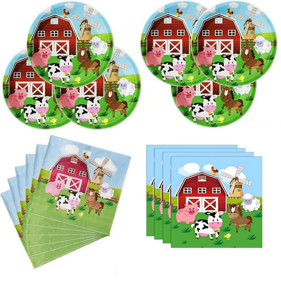 80Pcs Farm Animal Party Tableware Set, Farmhouse 40 7" Plates and 40 ...